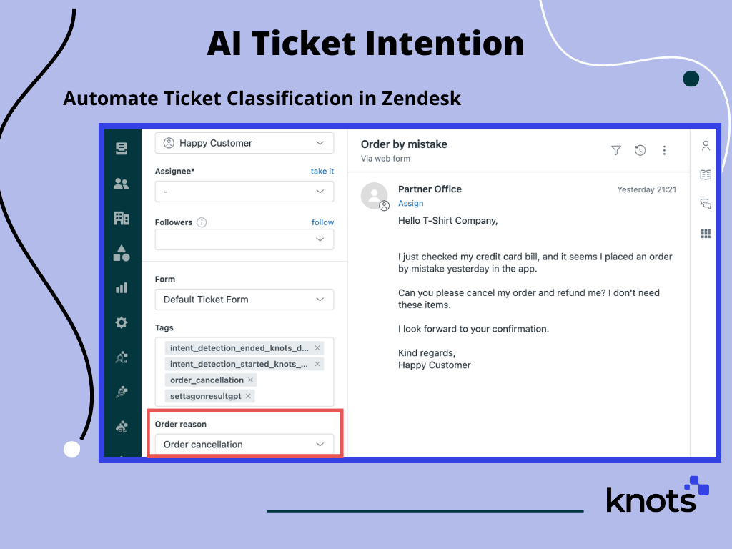 AI Ticket Intention by Knots App Integration with Zendesk Support
